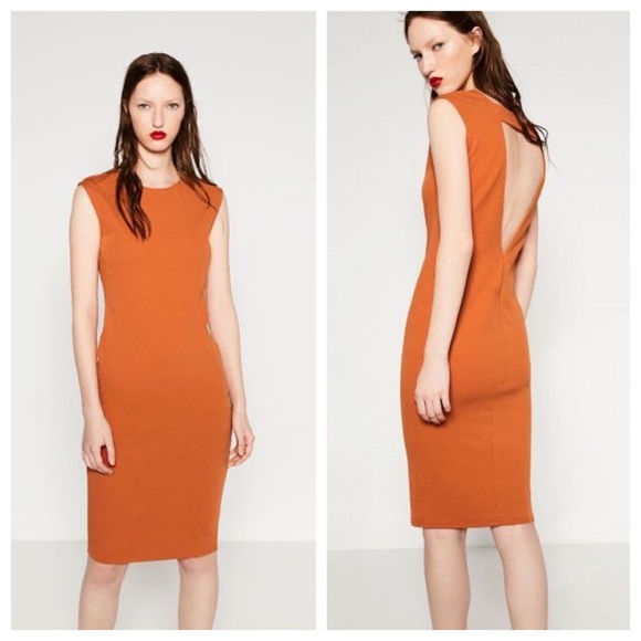 Zara | Dresses | Nwt Zara Rust Colored Midi Dress With Cut Out Back Ref ...